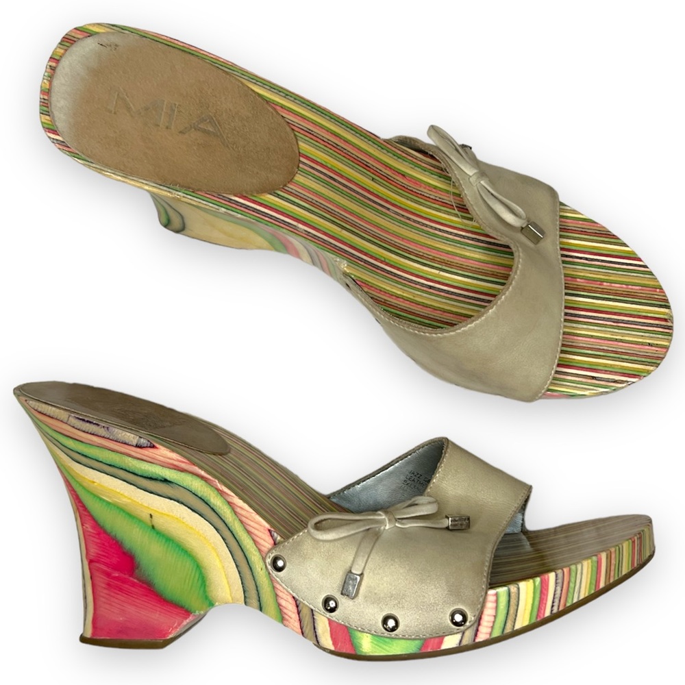 Mia Y2k Rainbow Marble Wedge Slip On Sandal Heels - Gem